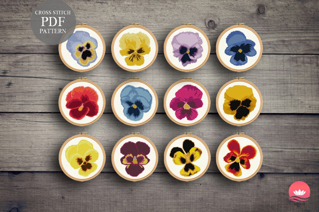 12 Pansy Cross Stitch Patterns. Flower Cross Stitch Pdf. Counted Stitch ...