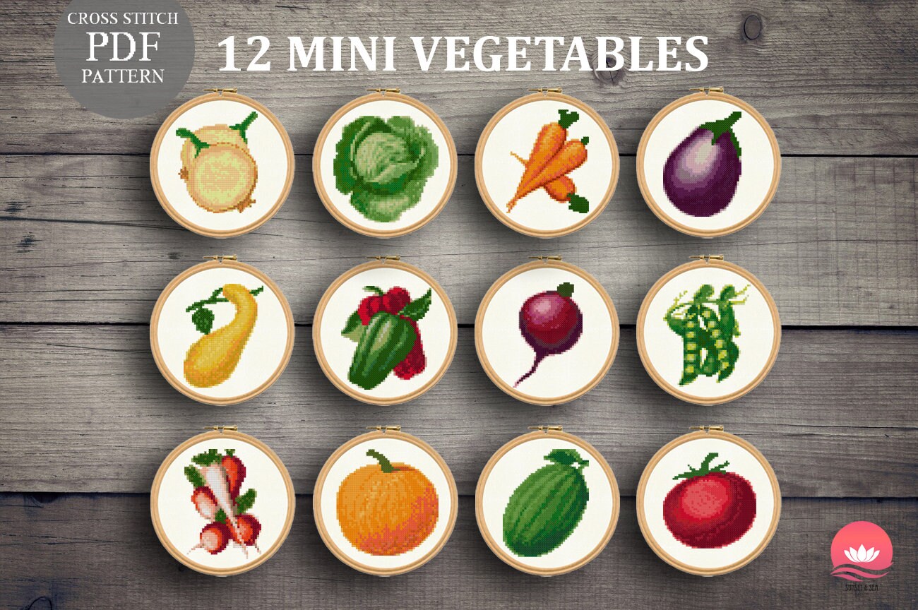 12 Mini Vegetables Cross Stitch Patterns Set. Cabbage Carrot - Etsy