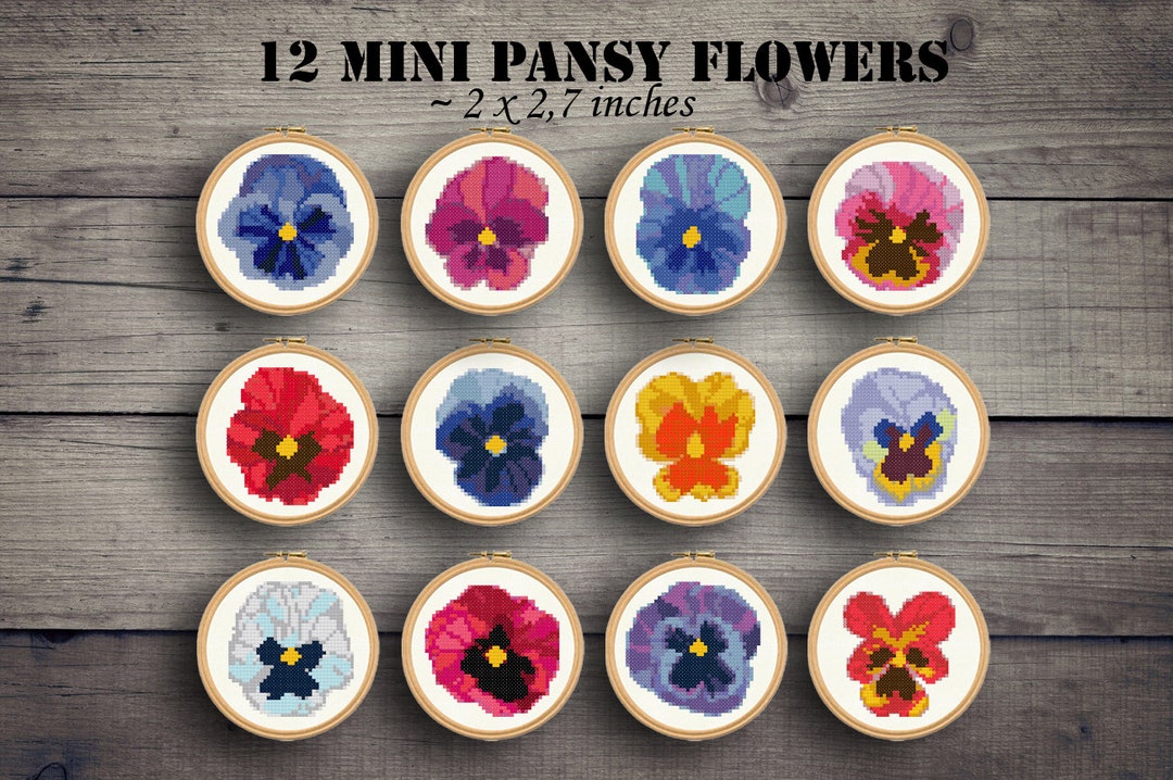 12 Mini Pansy Cross Stitch Patterns Set. Flower Cross Stitch - Etsy