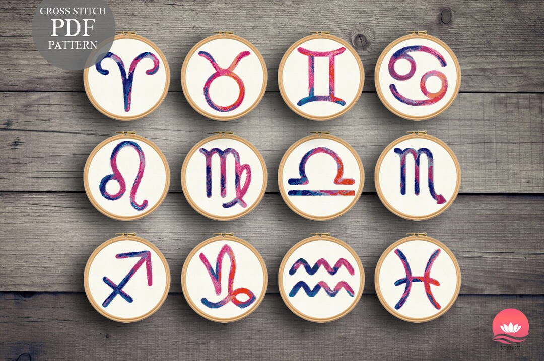 12 Zodiac Cross Stitch Patterns Set. Zodiac Astrology Cross Stitch Pdf ...