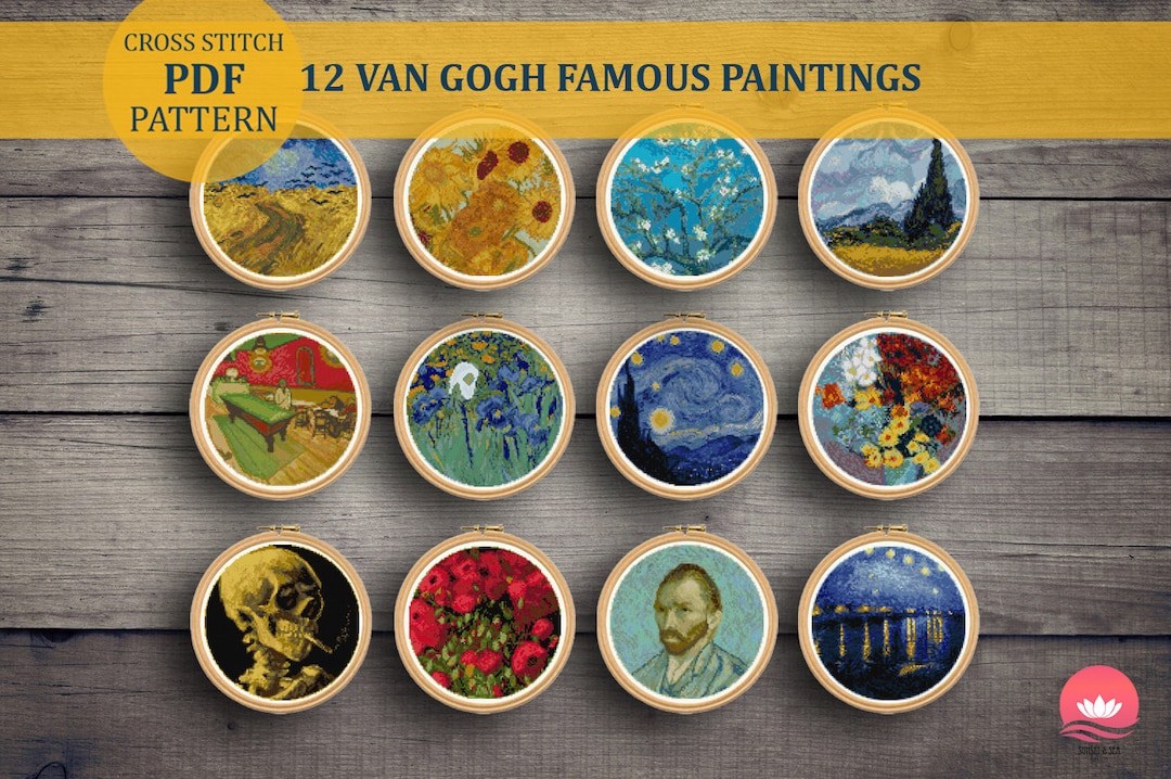 12 Van Gogh Cross Stitch Patterns Set. Famous Painting Starry Night ...