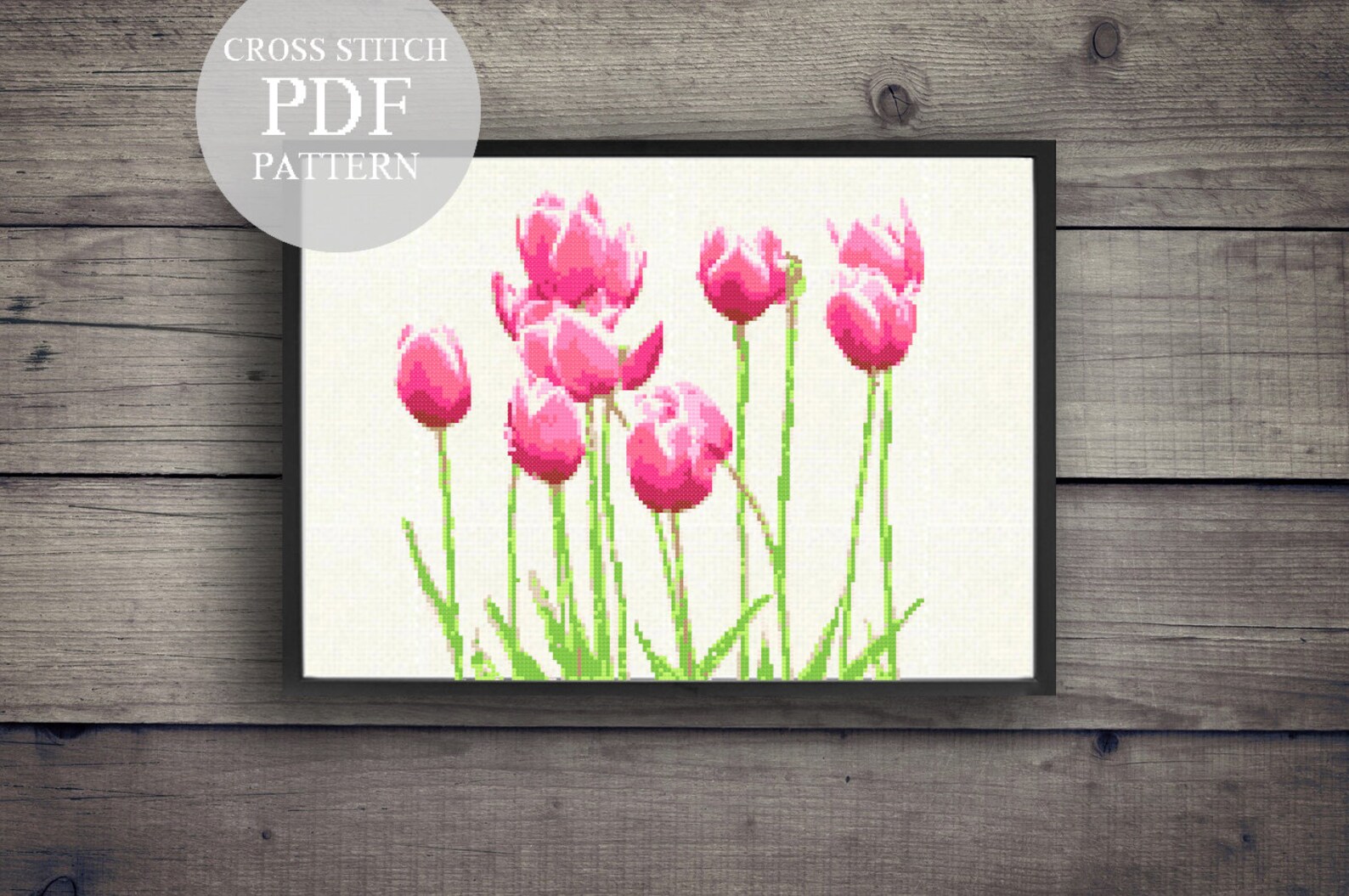 Pink Tulips Cross Stitch Pattern. Flower Cross Stitch Pdf. - Etsy