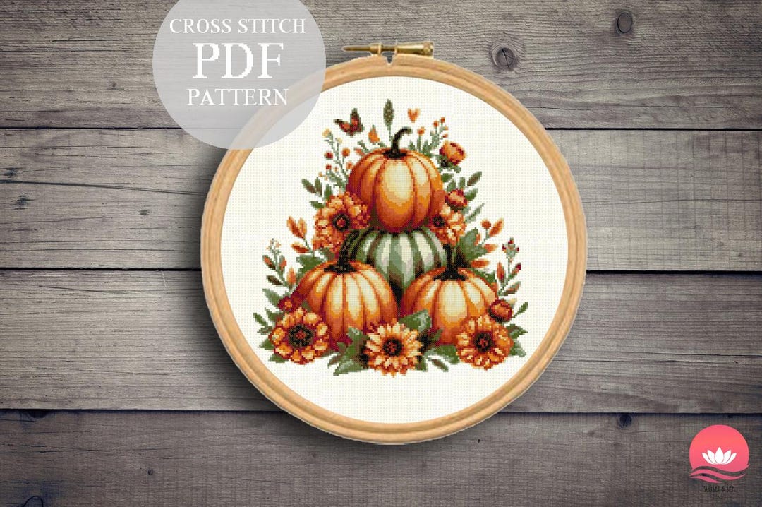Watercolor Pyramid of Pumpkins Cross Stitch PDF Pattern. Flowers Autumn ...