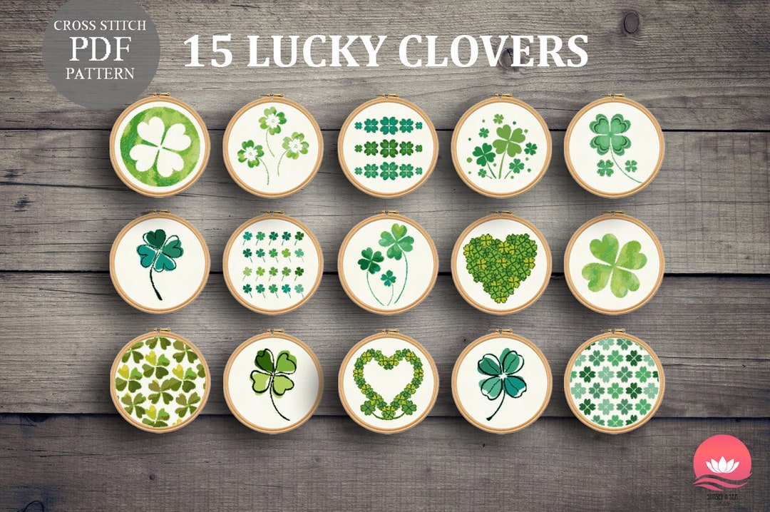 15 Lucky Four Leaf Clovers Cross Stitch Pdf Patterns Set. Clover Cross ...