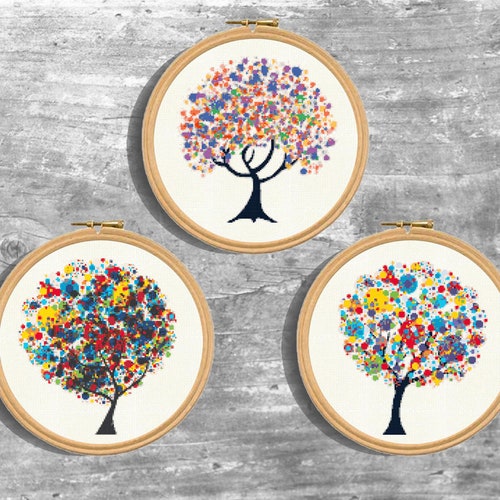 Tree Cross Stitch Pattern PDF Four Seasons Seasonal Modern - Etsy