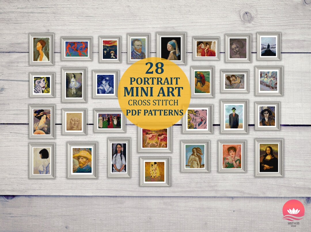28 Mini Art Portrait Cross Stitch PDF Patterns Set, Mini Masterpieces ...