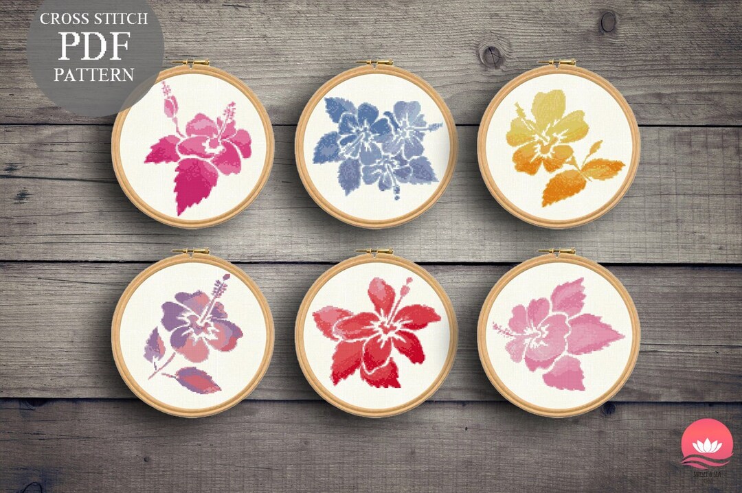 6 Hibiscus Cross Stitch Patterns SET. Flower Cross Stitch Pdf. Modern ...