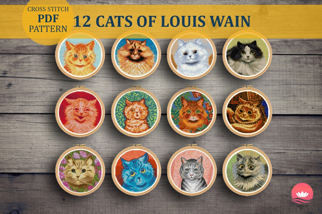 12 Cats Louis Wain Cross Stitch Patterns SET. Famous Painting Cross ...
