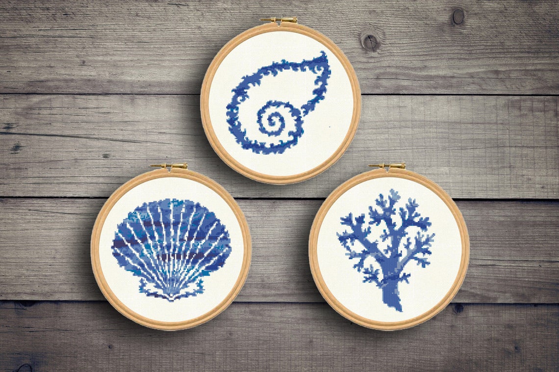 3 Seashell Cross Stitch Pattern. Coral Sea Cross Stitch Pdf. - Etsy