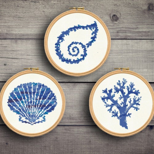 3 Seashell Cross Stitch Pattern. Coral Sea Cross Stitch Pdf. - Etsy
