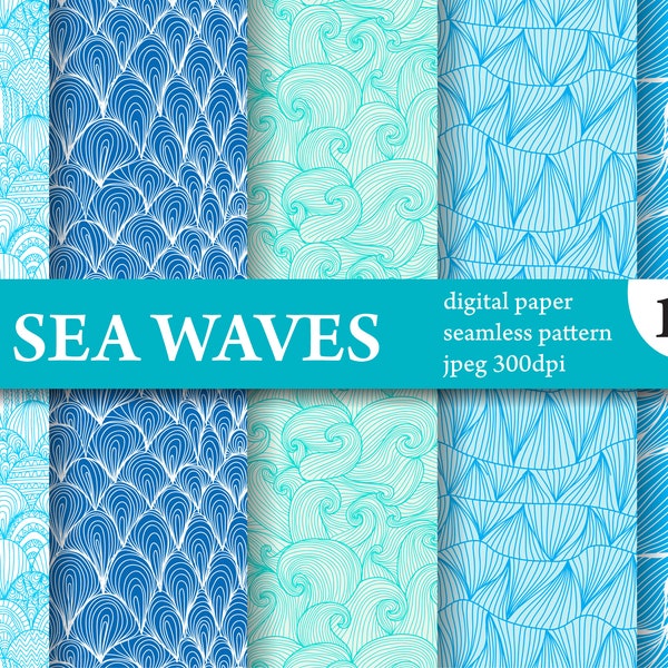 Waves Digital Paper - Etsy