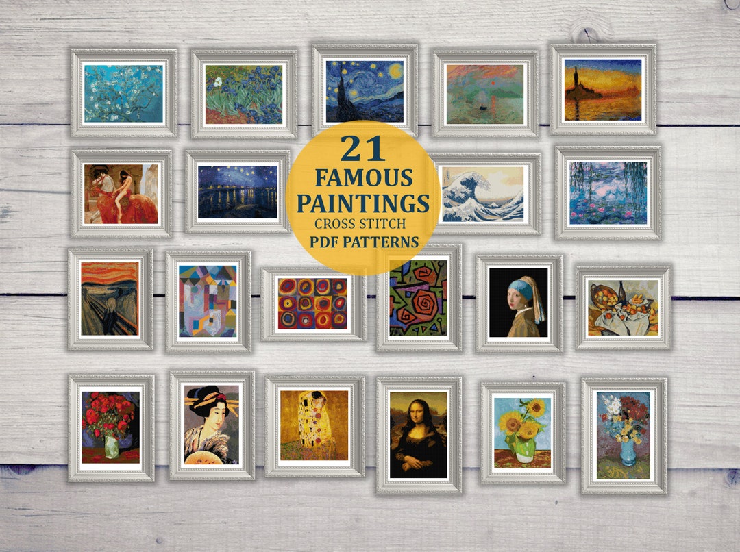 21 Famous Art Cross Stitch PDF Patterns Set, Masterpiece Van Gogh Monet ...