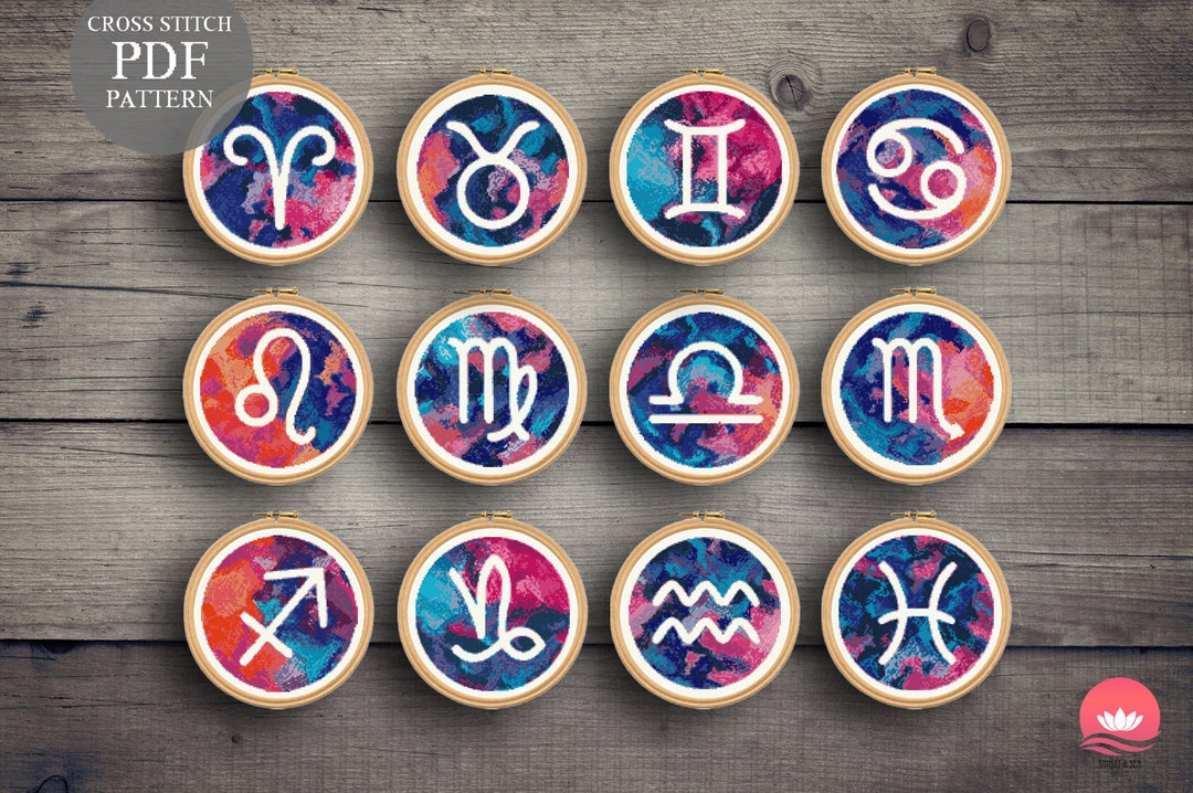 12 Zodiac Cross Stitch Patterns Set. Zodiac Astrology Cross Stitch Pdf ...