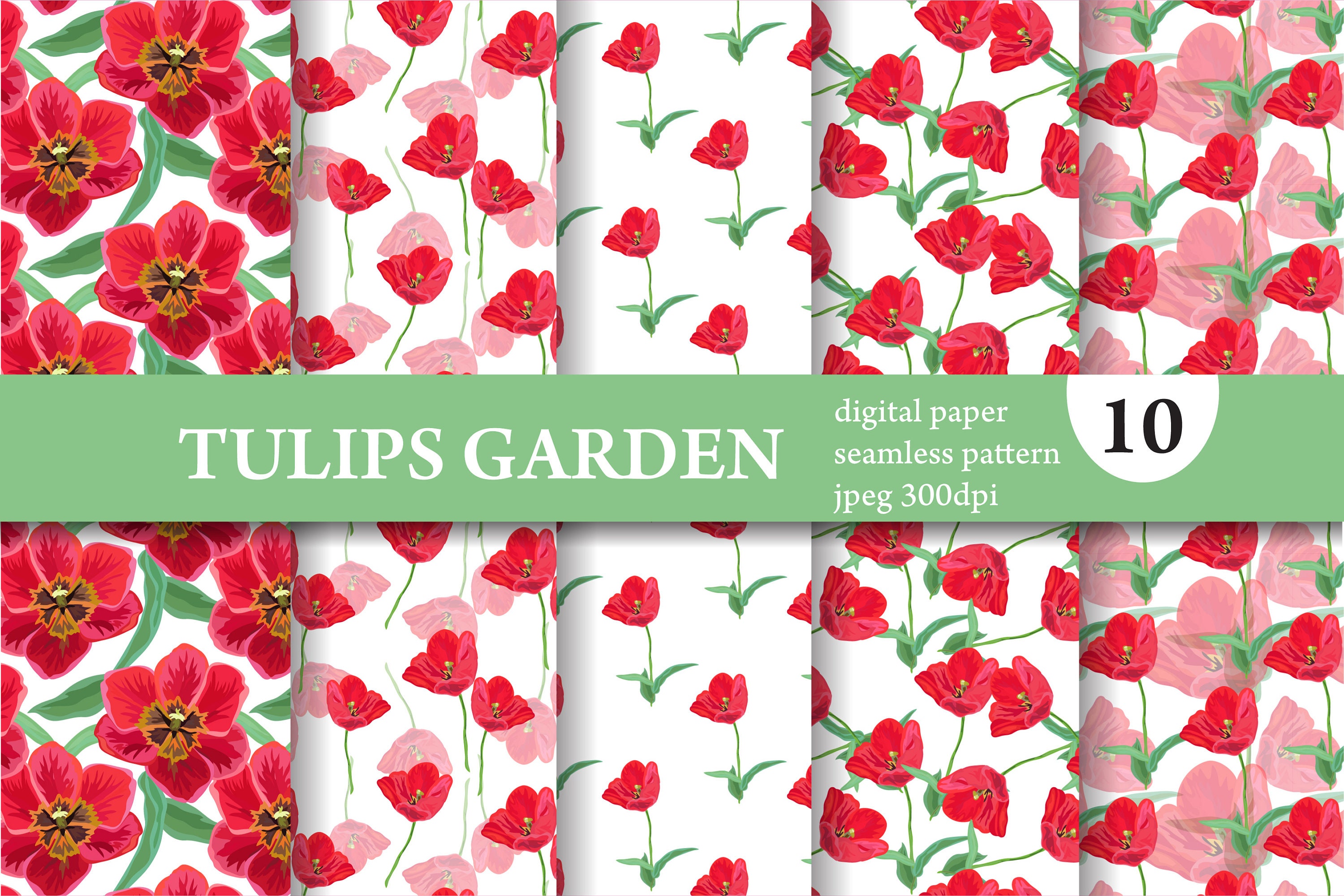 10 Tulip Digital Papers.floral Seamless Patterns. Planner - Etsy