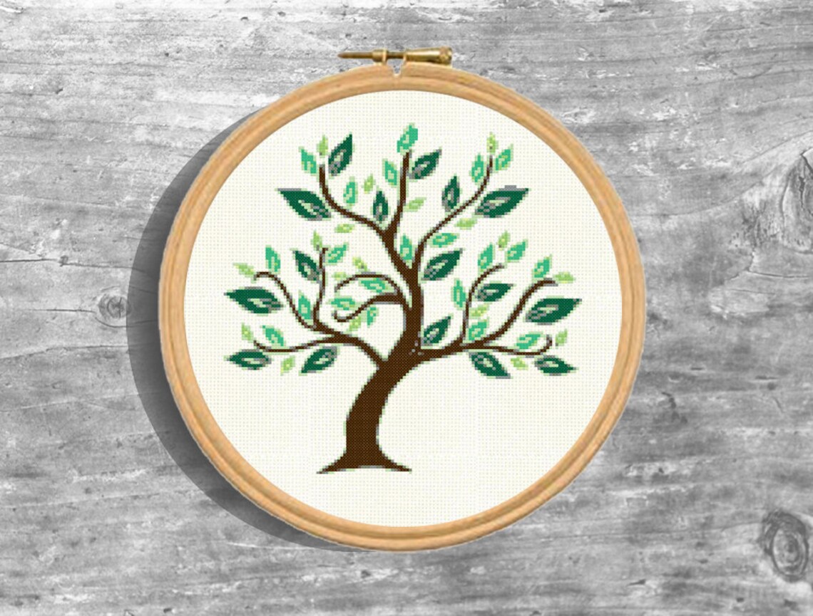 Elegant Green Tree Cross Stitch Pattern. Tree Cross Stitch | Etsy