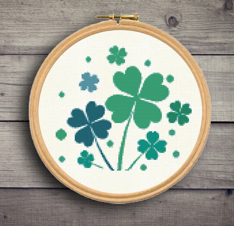 2 Lucky Four Leaf Clovers Cross Stitch Patterns. Clover Cross - Etsy