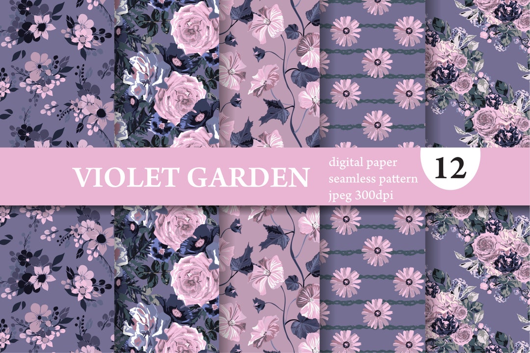 12 Violet Digital Papers. Rose Seamless Patterns. Planner - Etsy