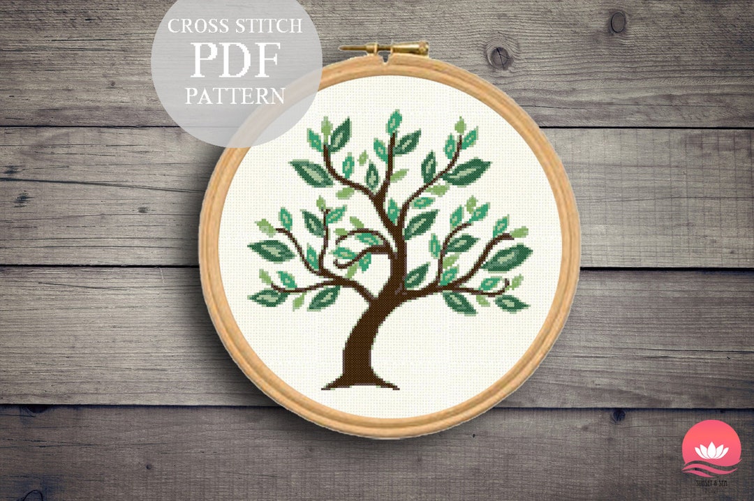 Elegant Green Tree Cross Stitch Pattern. Tree Cross Stitch Pdf. Modern ...