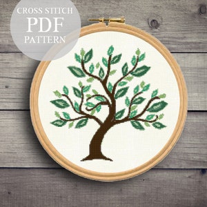 Elegant Green Tree Cross Stitch Pattern. Tree Cross Stitch Pdf. Modern ...