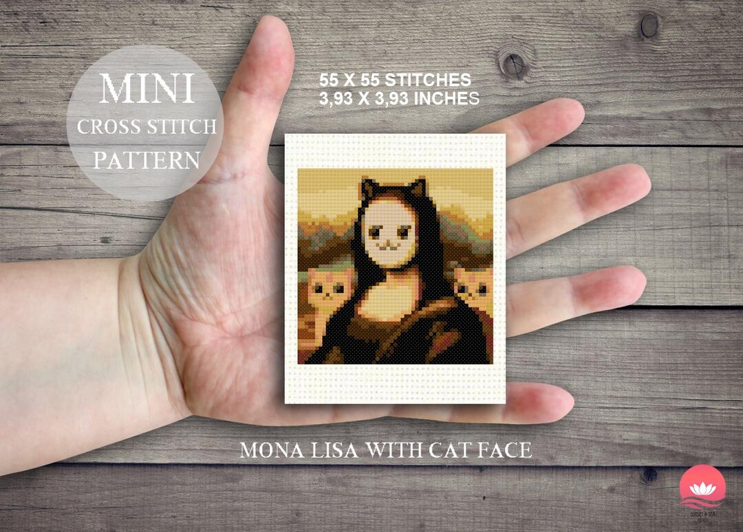 MINI Mona Lisa With Cat Face Gioconda Leonardo Da Vinci Cross Stitch ...