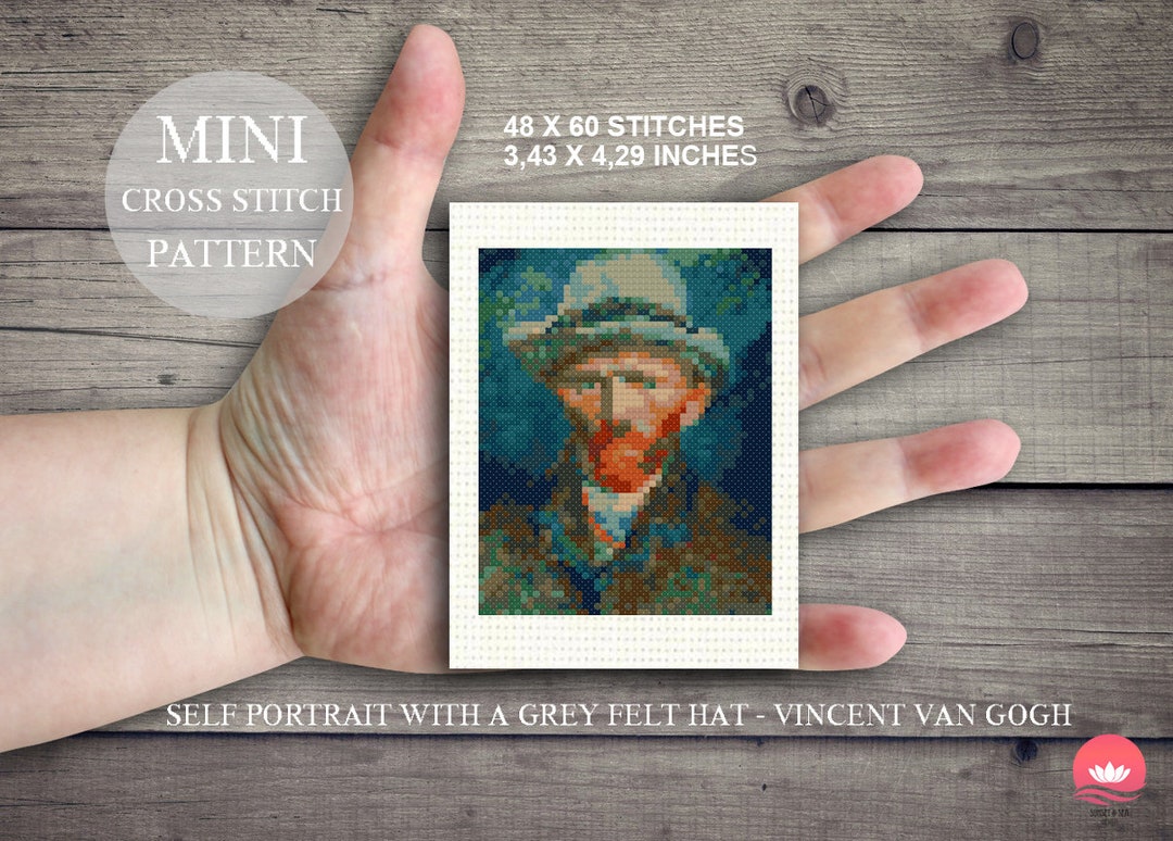MINI Self Portrait With a Grey Felt Hat Van Gogh Cross Stitch - Etsy