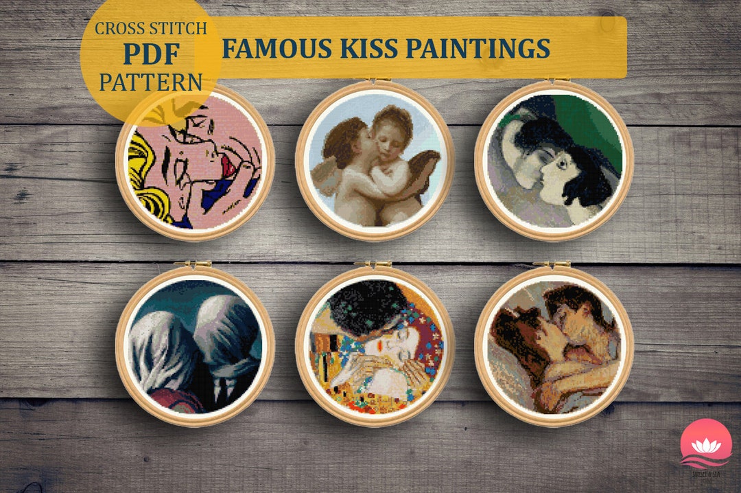 6 Famous Kiss Paintings Cross Stitch Patterns Set. Klimt Chagall ...