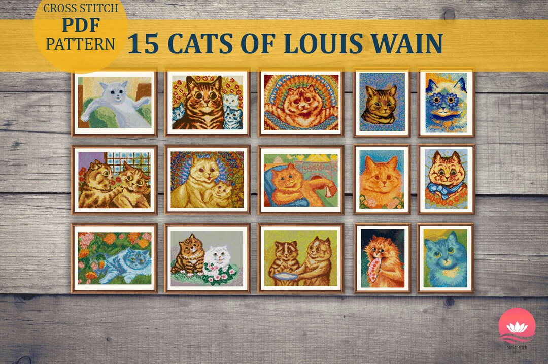 15 Cats Louis Wain Cross Stitch Patterns SET. Famous Painting Cross ...