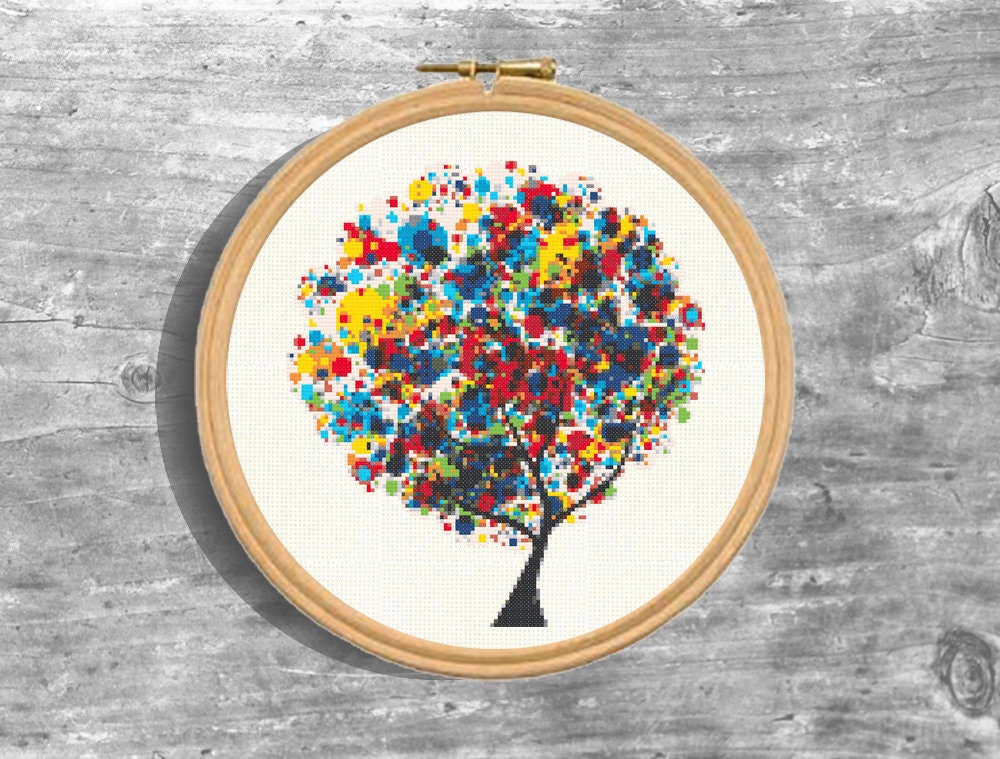 3 Colorful Trees Cross Stitch Patterns SET. Tree Cross Stitch - Etsy