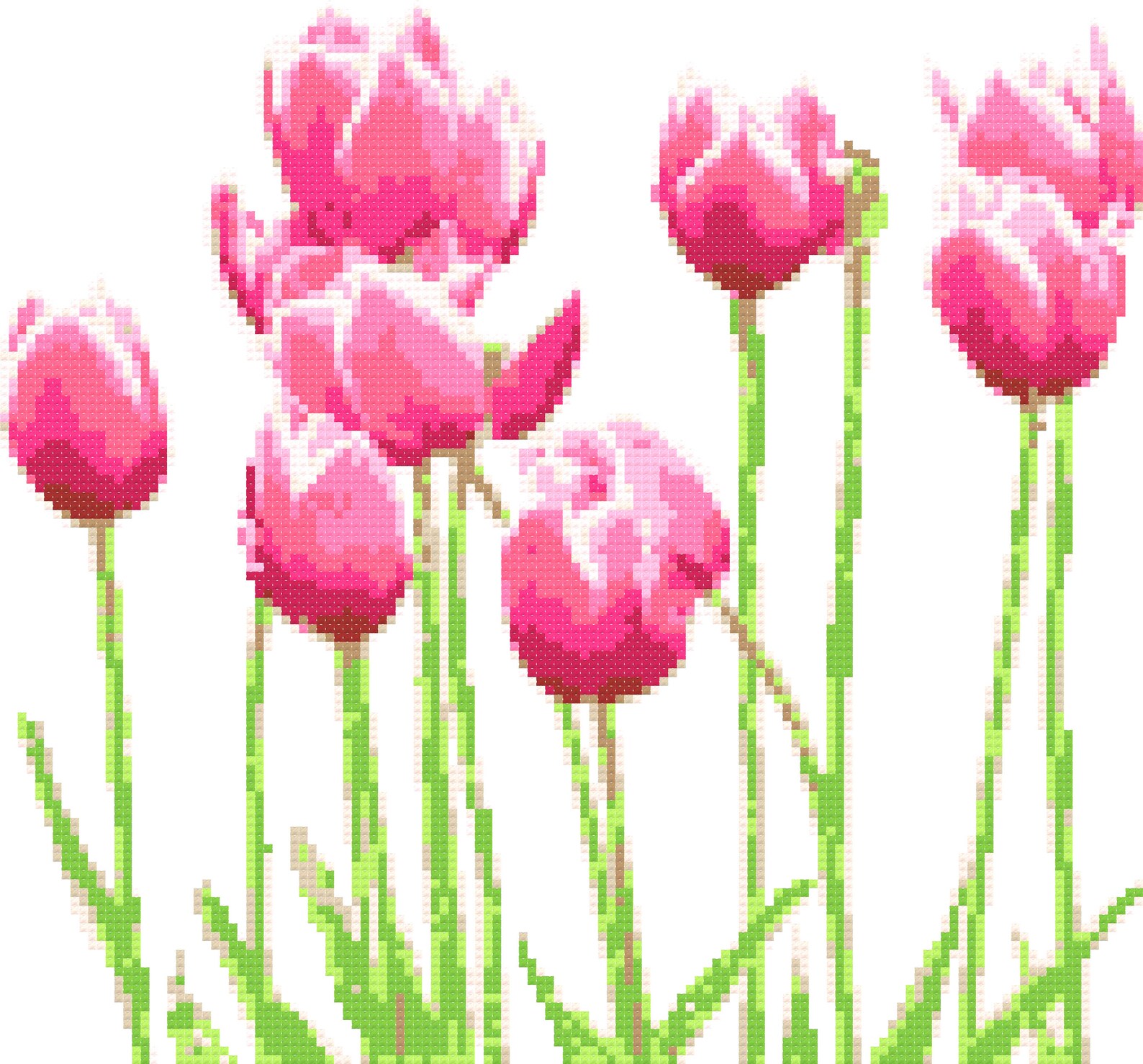 Pink Tulips Cross Stitch Pattern. Flower Cross Stitch Pdf. - Etsy