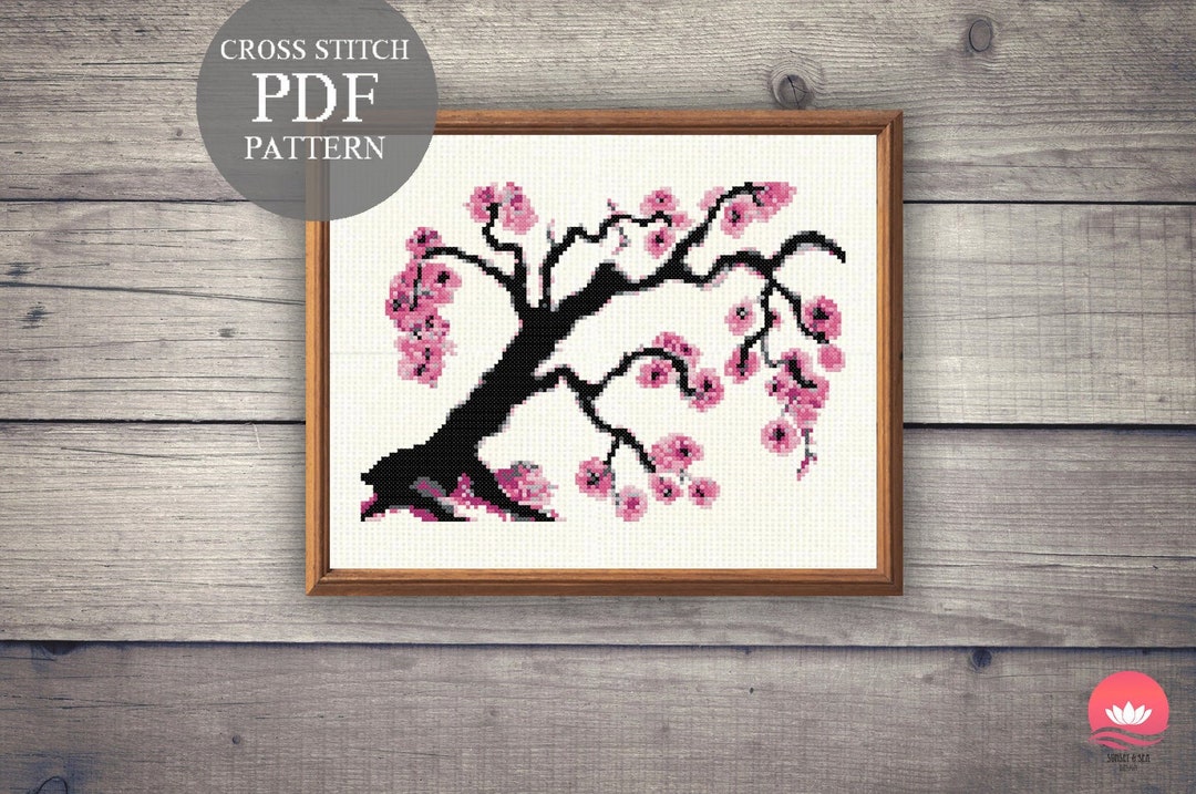 Pink Sakura Tree Cross Stitch Pattern. Cherry Blossom Pdf. Modern ...