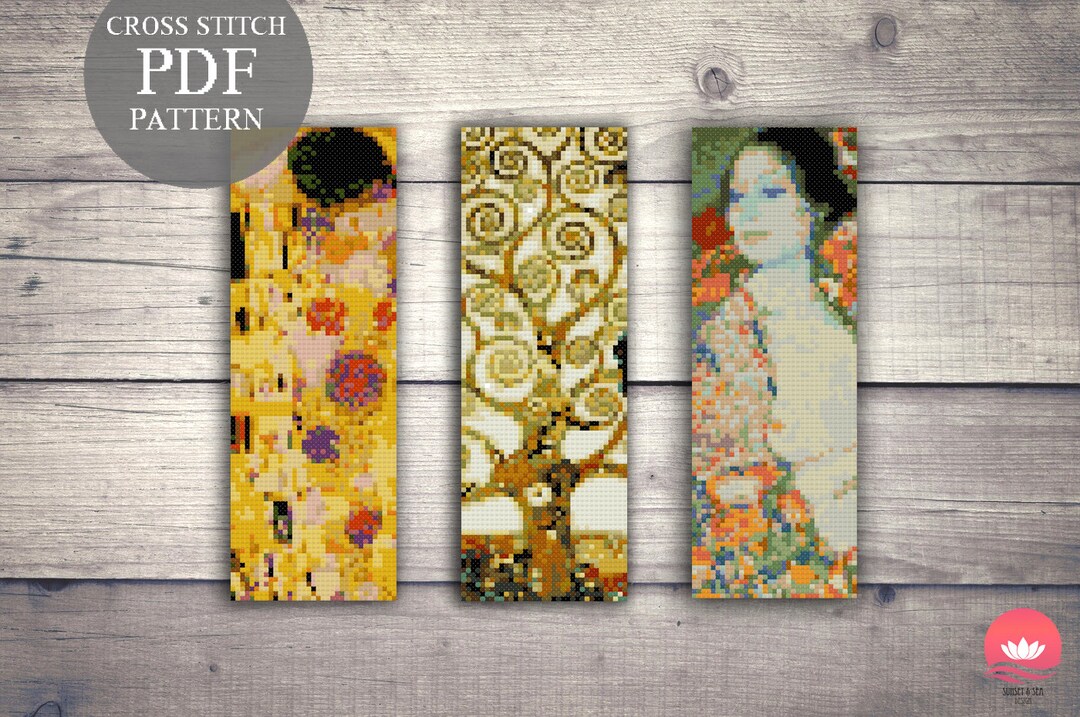 3 Bookmarks Gustav Klimt the Kiss Dancer Tree of Life Cross Stitch ...