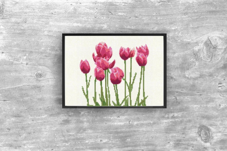 Pink Tulips Cross Stitch Pattern. Flower Cross Stitch Pdf. | Etsy