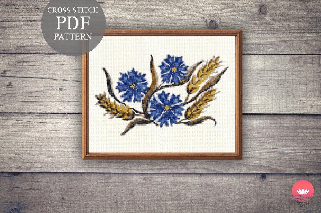 Cornflowers Wheat Cross Stitch Pdf Pattern. Floral Cross Stitch Pdf. Floral Embroidery. Flower ...