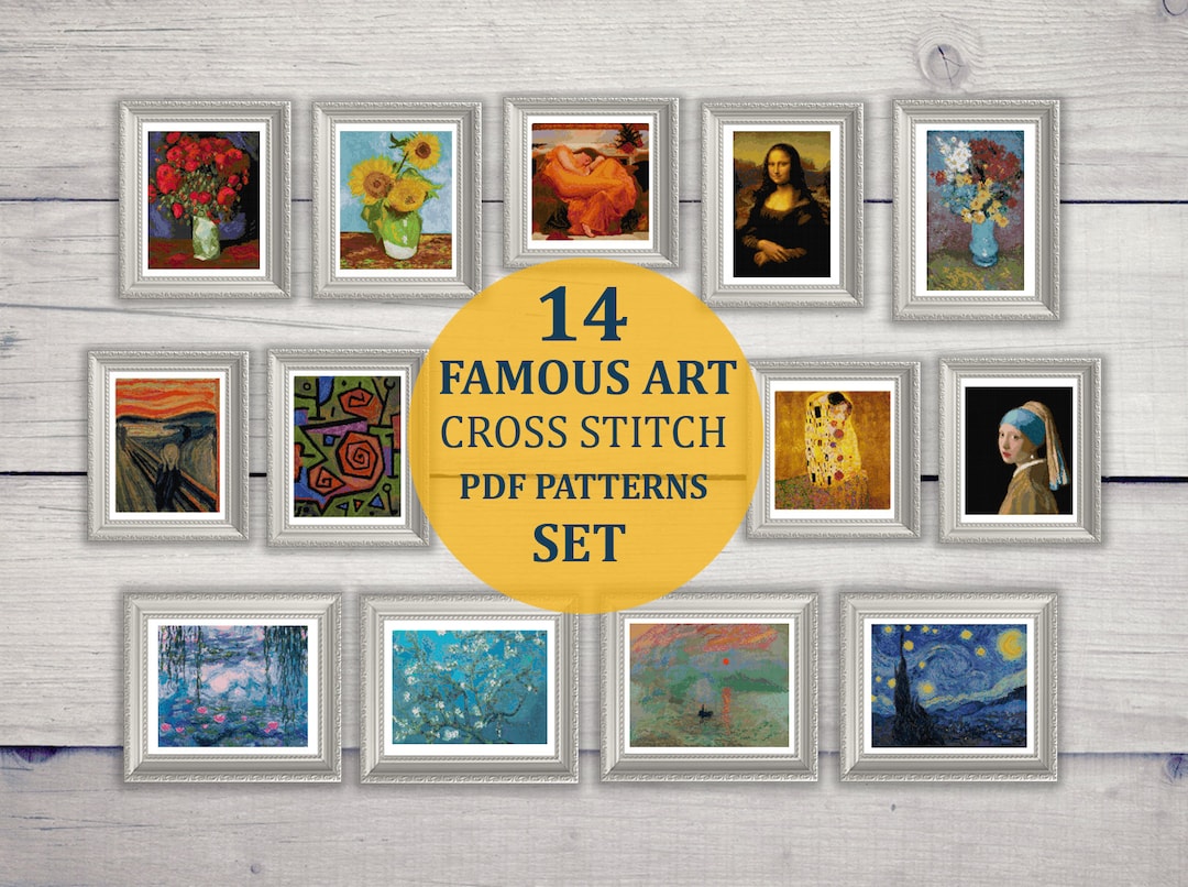 14 Famous Art Cross Stitch PDF Patterns Set, Masterpiece Van Gogh Monet ...