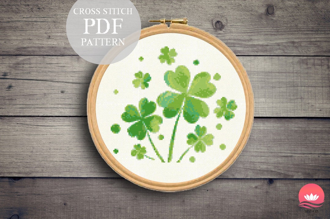 Lucky Four Leaf Clover Cross Stitch Pattern. Clover Cross Stitch Pdf ...
