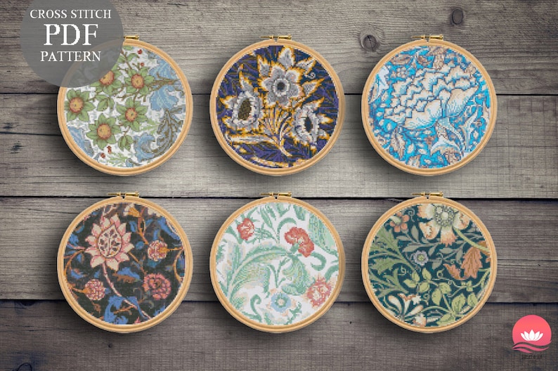 6 Floral Design William Morris Cross Stitch Patterns Set. - Etsy