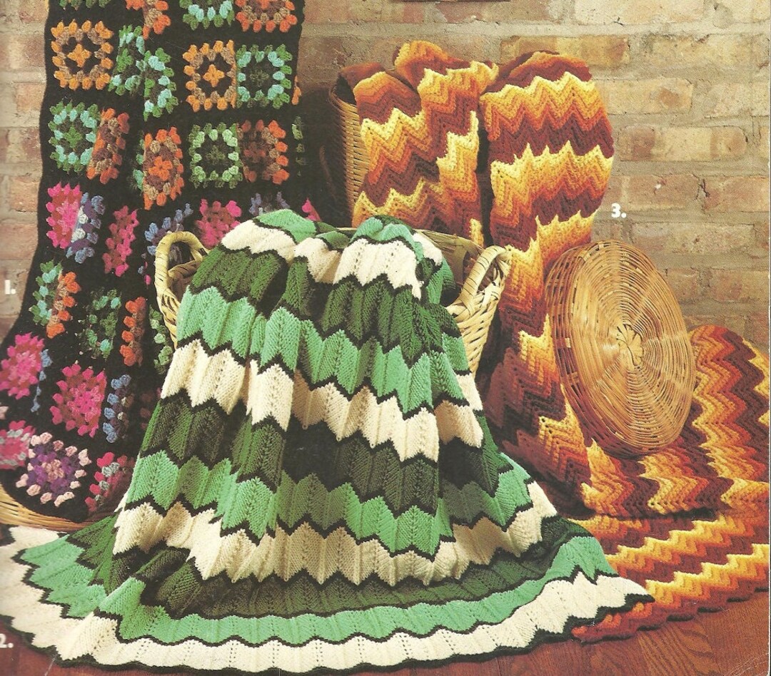 Classic Afghan Ripple and Granny Square Patterns, Crochet Knit Afghan ...