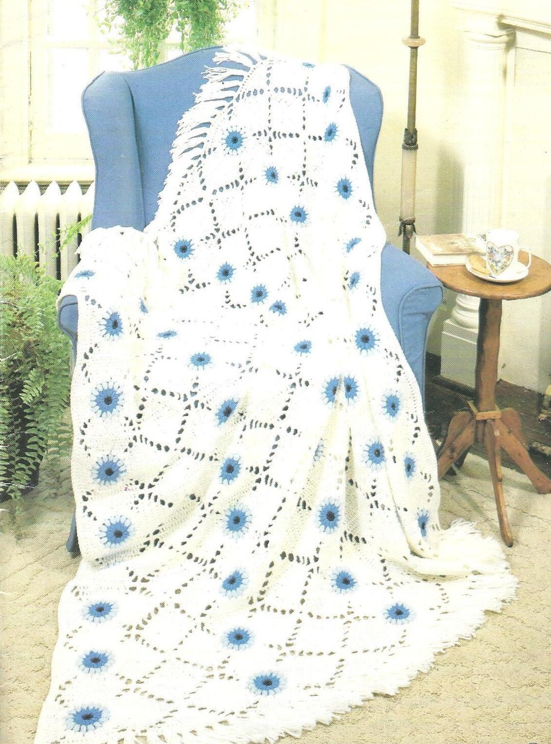 Vintage Cornflower Afghan Pattern, Crochet Cornflower Blanket, Vintage ...