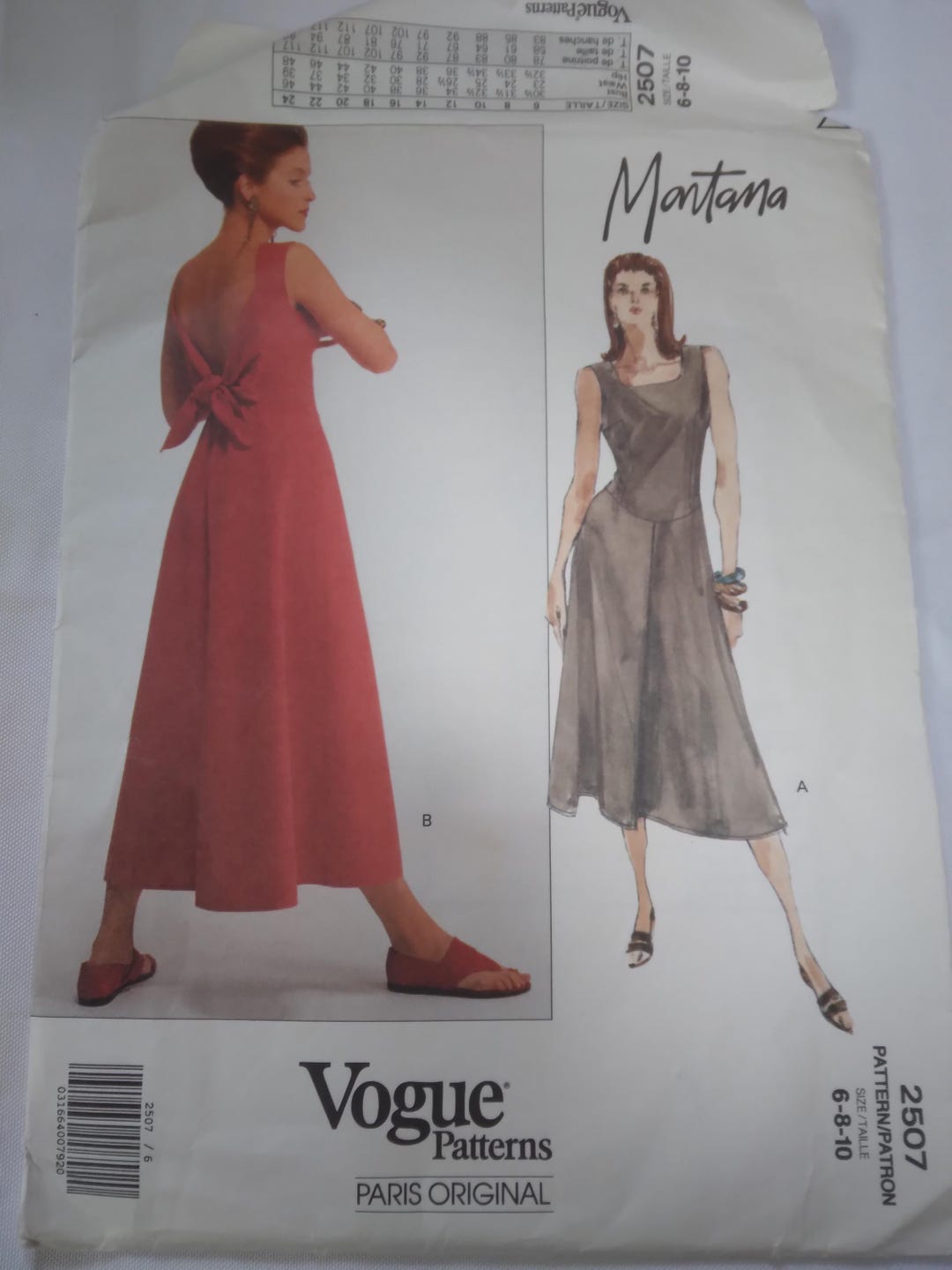 V2507 Vogue Paris Original Pattern Size 6-8-10 Uncut - Etsy