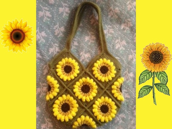 Crochet Sunflower Bag Pattern Crochet Sunflower Square | Etsy