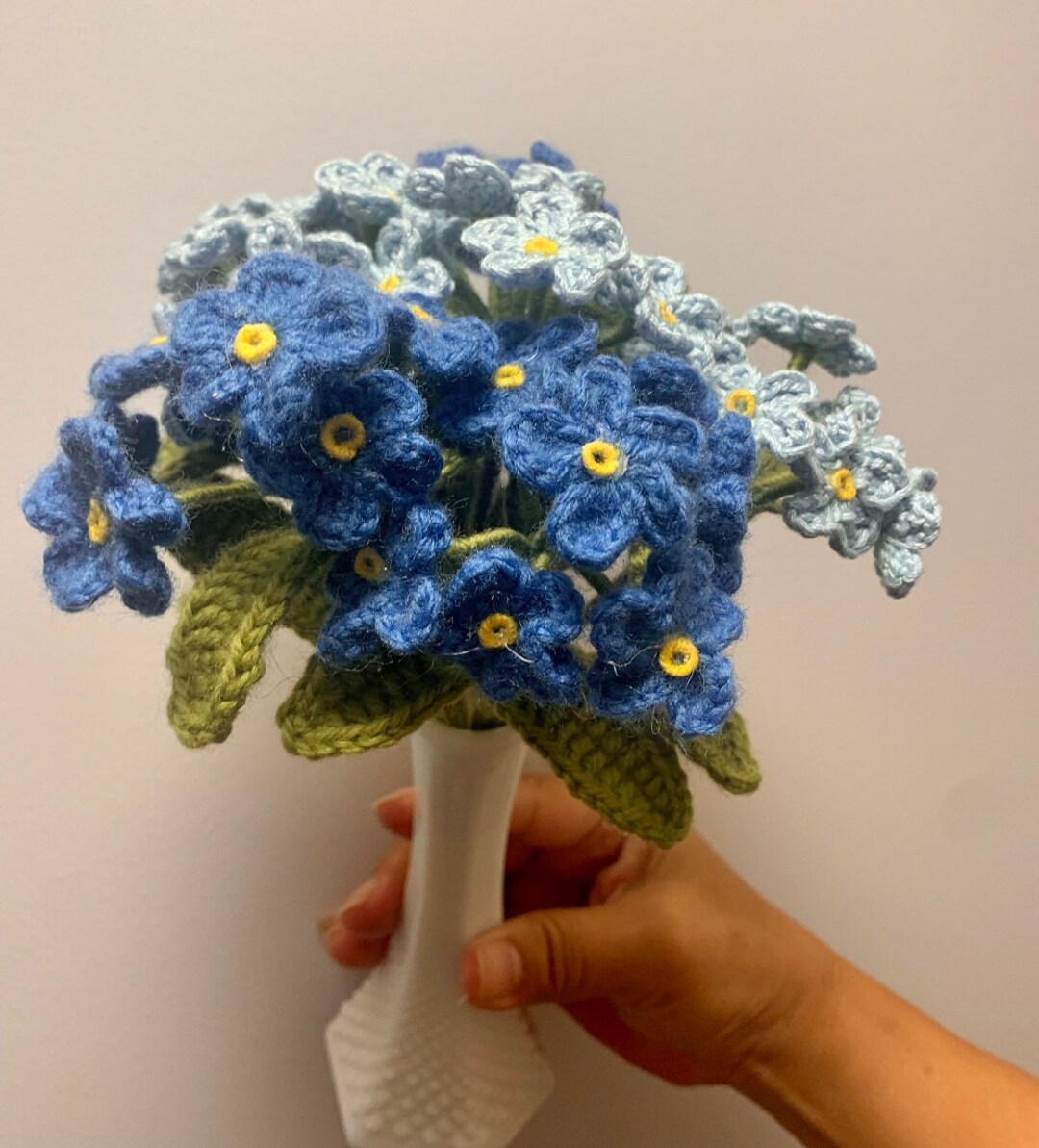 Forget Me Not Bouquet With Vase, Crochet Flower Bouquet Forget-me-not ...