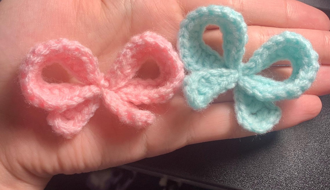 Crochet Applique Pattern, Crochet Bow Applique Pattern, Mini Bow ...