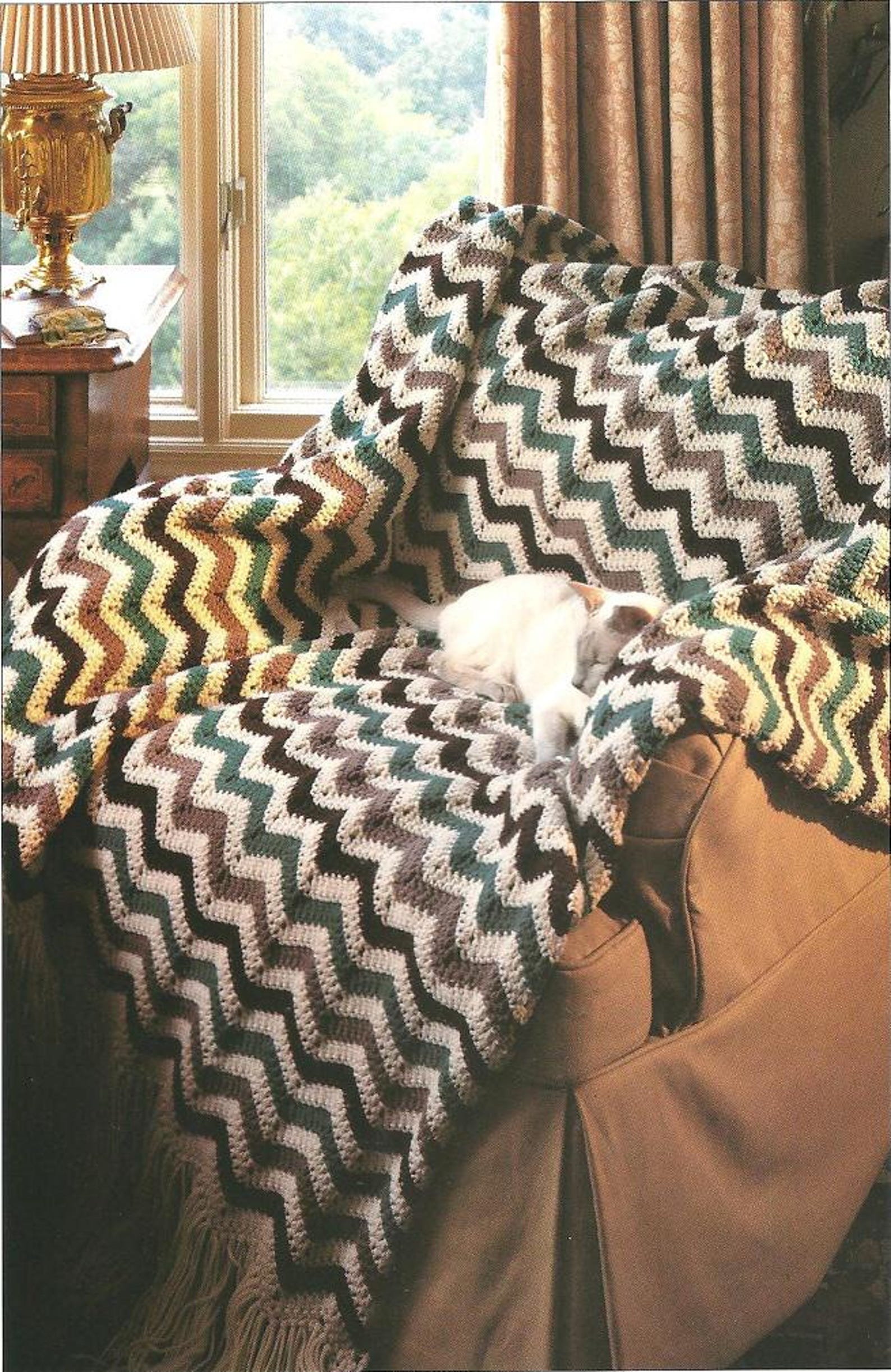 Vintage Crochet Radio Waves Blanket Afghan, Crochet Ripples Throw and ...