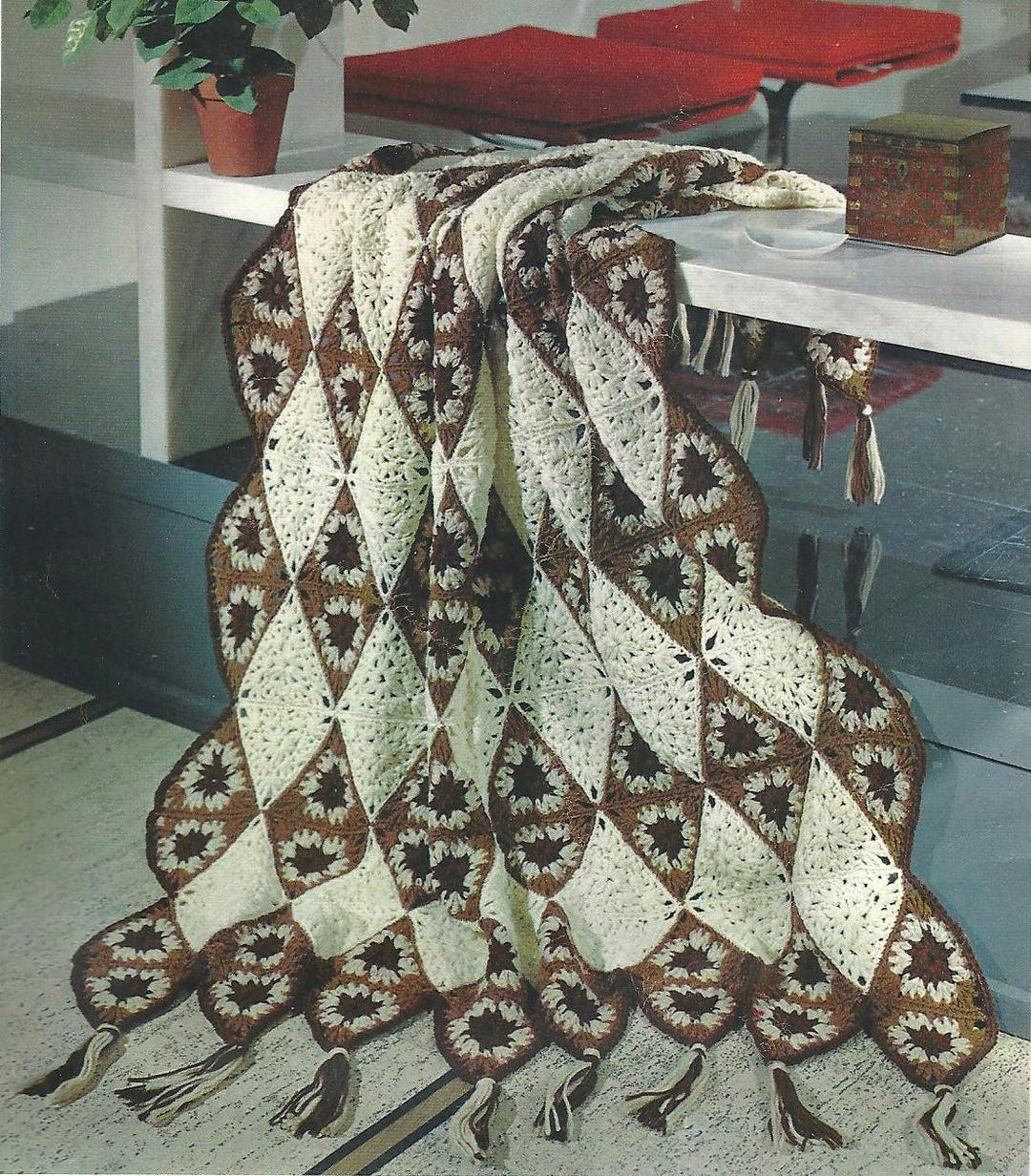 VINTAGE Triangle Afghan, Triangle Galore Afghan, Granny Square Pattern ...