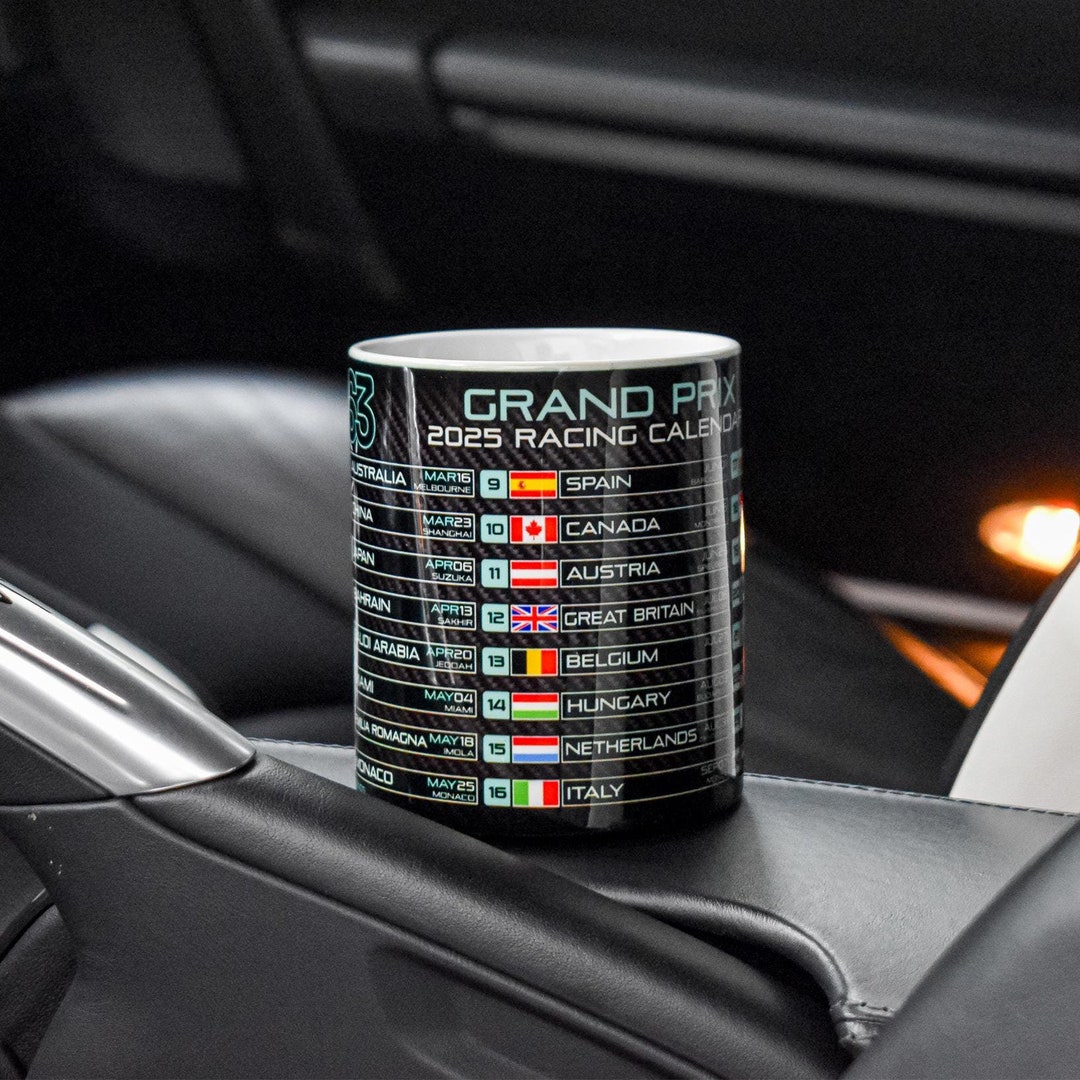 Grand Prix 2025 Calendar Mug - MERC Edition - Season Racing - Carbon ...