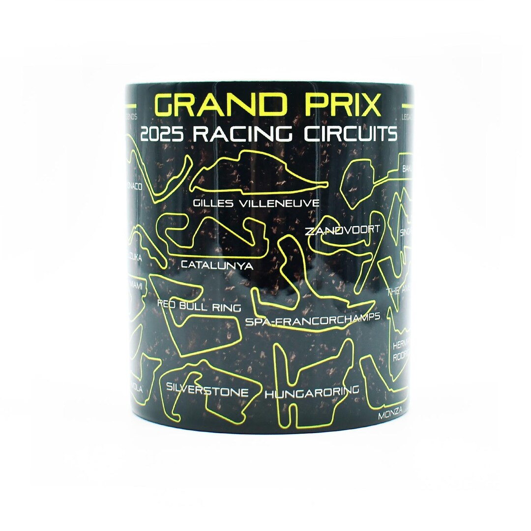 Grand Prix 2025 Circuits Mug - Neon Green Edition - Season - Carbon ...