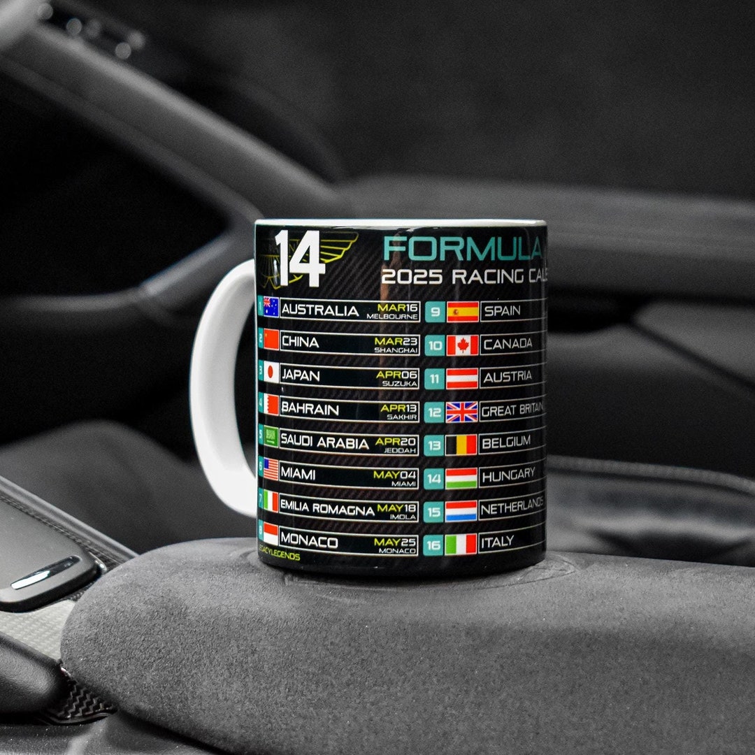 Grand Prix 2025 Calendar Mug AM Edition Carbon Fiber Season Racing 1 ...