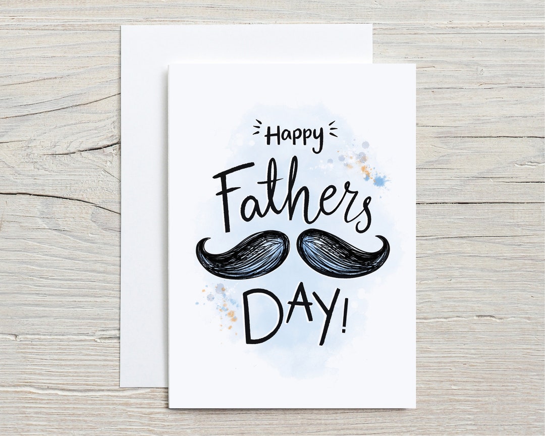 A5 Fathers Day Card, Moustache, Watercolour Illustrated Greetings Card, Recycled, Card for Dad ...