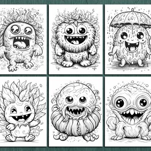 30 Adorable Creepy Monsters Coloring Pages Book, Cute Horror Adult ...