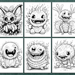 30 Adorable Creepy Monsters Coloring Pages Book, Cute Horror Adult ...